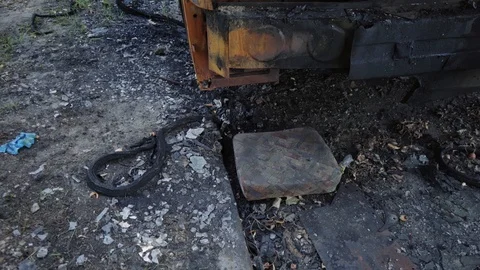 Bus after the fire. Explosion of a bomb ... | Stock Video | Pond5