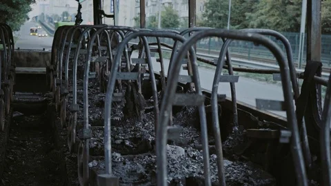 Bus after the fire. Explosion of a bomb ... | Stock Video | Pond5