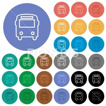 Bus front view outline round flat multi colored icons ~ Clip Art #159228911