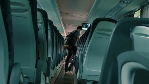Bus, interior. Passenger leaving and ent... | Stock Video | Pond5