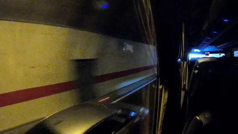 Bus Ride Trough Tunnel Inside View | Stock Video | Pond5