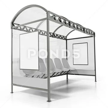 Bus stop isolated on white background. 3D illustration Illustration ...