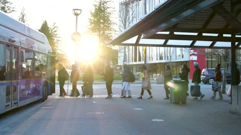 bus stop queue of people standing on the... | Stock Video | Pond5