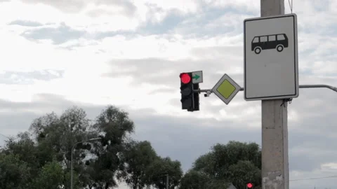 Bus stop sign and traffic light. bus sto... | Stock Video | Pond5