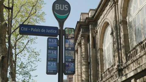 bus stop sign in Paris, France | Stock Video | Pond5