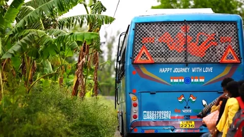 bus in village road footage | Stock Video | Pond5