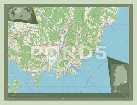Busan, South Korea. Open Street Map. Locations of major cities of the ...