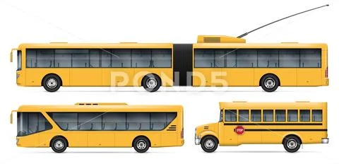 Buses side view realistic vector illustration Illustration #99034256