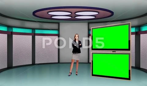 Business 022 TV Studio Set - Virtual Green Screen Background PSD ~ PSD ...