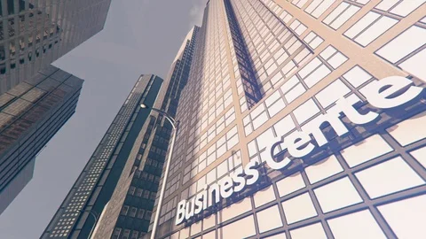Business center sign on modern all glass... | Stock Video | Pond5