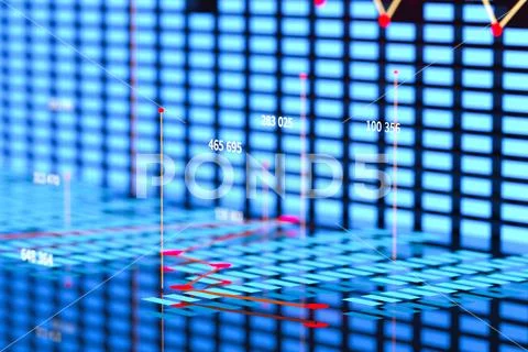 Business chart with line graph, bar chart and numbers on dark ...