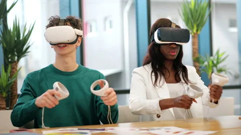 Business conference in VR in an office. ... | Stock Video | Pond5