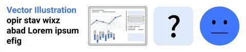 Business dashboard with graphs, question mark icon, and neutral face ...