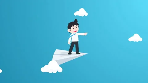 Business Man Stand On Paper Plane And Po... | Stock Video | Pond5