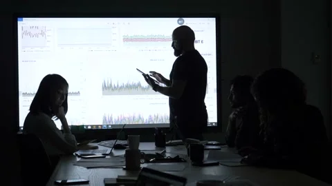 Business people reviewing data on projec... | Stock Video | Pond5