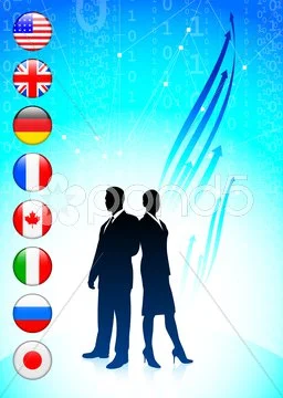 Business team on binary code background with flags Illustration #66476288