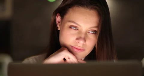 Business woman face looking at monitor i... | Stock Video | Pond5