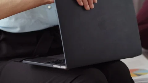 Business woman starting work on laptop a... | Stock Video | Pond5