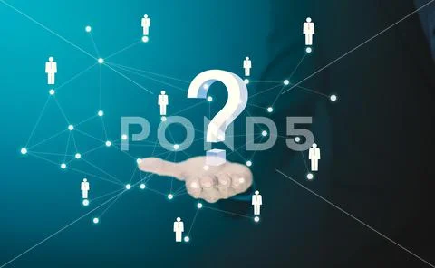 Businessman hand hold interface question marks sign web with line ...