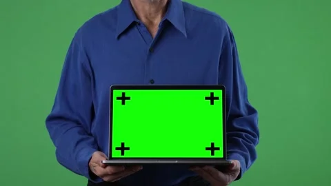 Businessman holds laptop computer with g... | Stock Video | Pond5