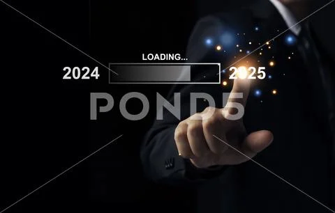 Businessman pointing to 2025 loading bar for count down from 2024 to ...