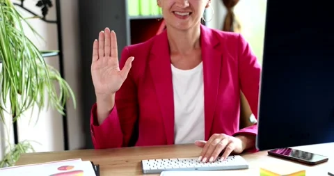 Businesswoman waving her hand at compute... | Stock Video | Pond5