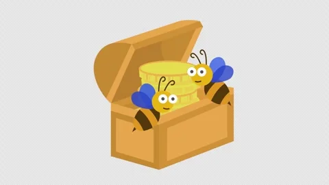 Busy bee with treasure chest in cartoon ... | Stock Video | Pond5