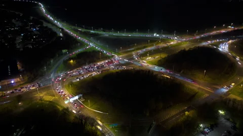 A busy British motorway junction at nigh... | Stock Video | Pond5