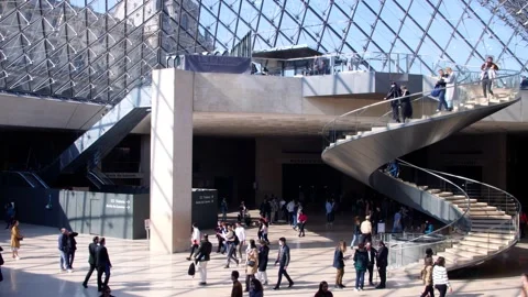 Busy entrance hall of the Louvre in Pari... | Stock Video | Pond5