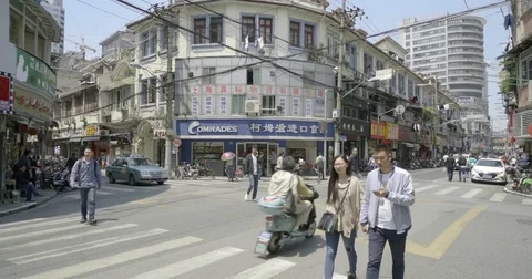 Busy Four Way Intersection in the Heart ... | Stock Video | Pond5