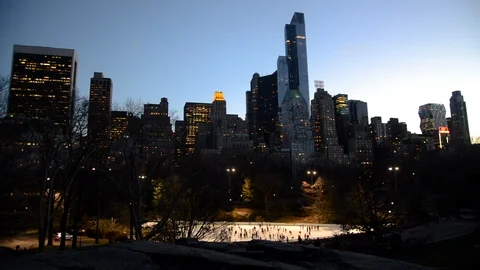 Busy ice skating rink in Central Park be... | Stock Video | Pond5