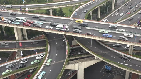 Busy interchange, converging roads, rush... | Stock Video | Pond5