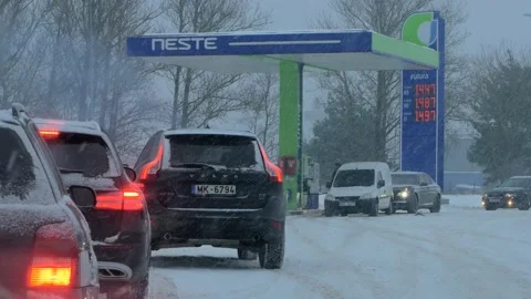 Busy Neste petrol station with queues of... | Stock Video | Pond5