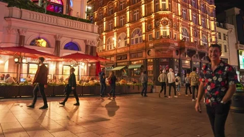 Busy pavement in evening in city centre,... | Stock Video | Pond5