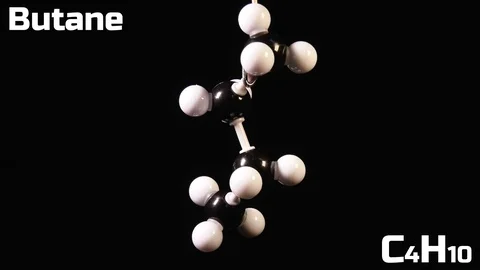 Butane C4H10 molecule rotating on black ... | Stock Video | Pond5