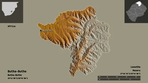 Butha-Buthe location. Lesotho. Relief ma... | Stock Video | Pond5
