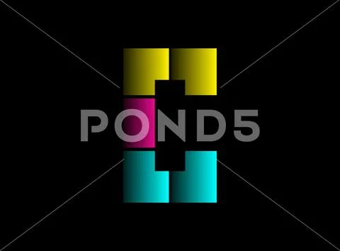 C letter font, vector logo made of Cmyk color. Dynamic split blue, pink ...