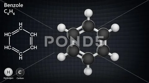 C6H6, benzol (benzene) molecule. Chemical structure model: Ball and ...