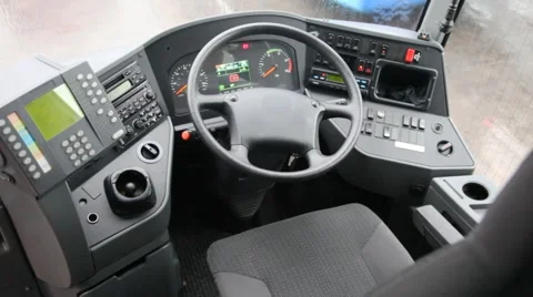 cab of bus shown from inside, with its ... | Stock Video | Pond5