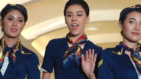 Cabin crew dancing with joy in airplane | Stock Video | Pond5