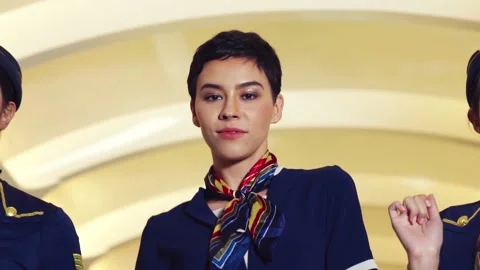 Cabin crew dancing with joy in airplane | Stock Video | Pond5