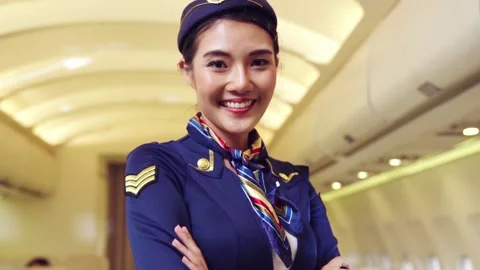 Cabin crew or air hostess working in air... | Stock Video | Pond5