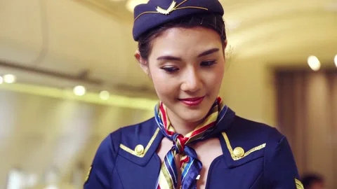 Cabin crew or air hostess working in air... | Stock Video | Pond5