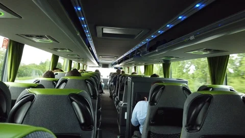 In the cabin of the intercity bus "Flixb... | Stock Video | Pond5