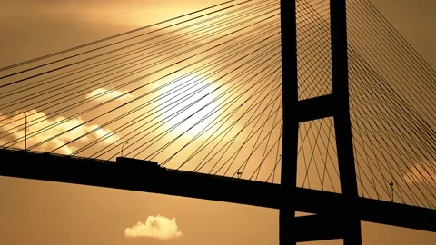 Cables Bridge Structure Road Suspension, | Stock Video | Pond5