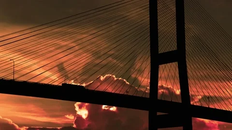 Cables Bridge Structure Road Suspension, | Stock Video | Pond5