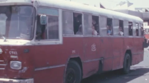 Cairo - 1980: old red public bus drive i... | Stock Video | Pond5