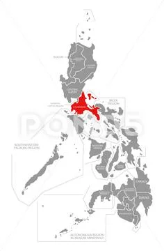 Calabarzon red highlighted in map of Philippines: Graphic #130556389