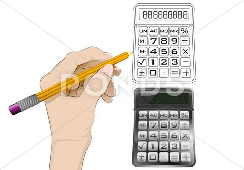 Calculator as isolated human hand drawing vector illustration ~ Clip ...