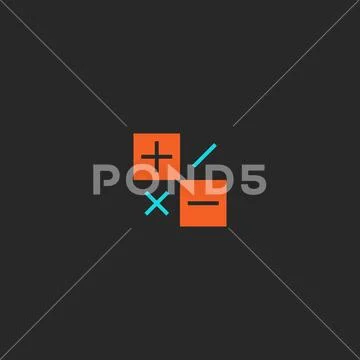 Calculator logo ui dark theme mockup, mathematical symbols icon on ...